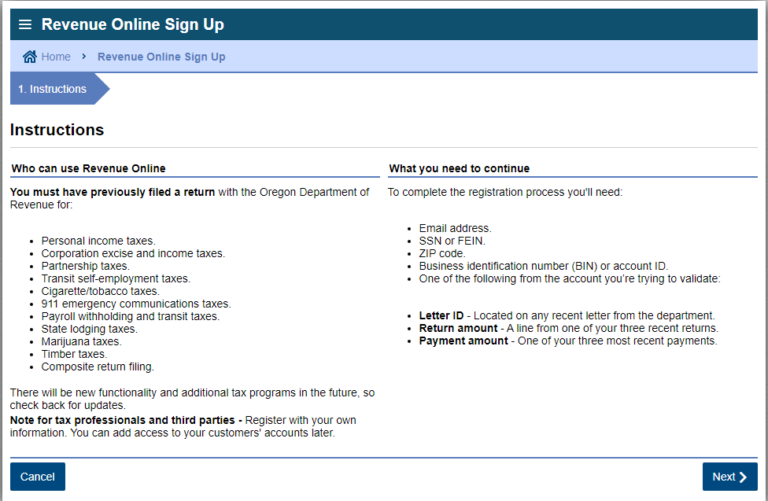 Creating a Taxpayer's Revenue on-line Account in Oregon - Solid State Tax